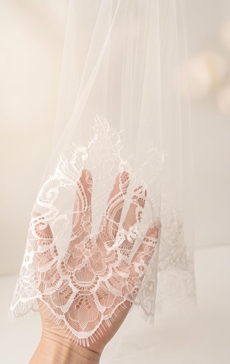Chantilly Lace Wedding Veil With Blusher, Eyelash Lace Edge Bridal Veil ...