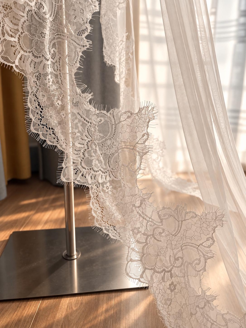Chantilly Lace Wedding Veil With Blusher, Eyelash Lace Edge Bridal Veil ...