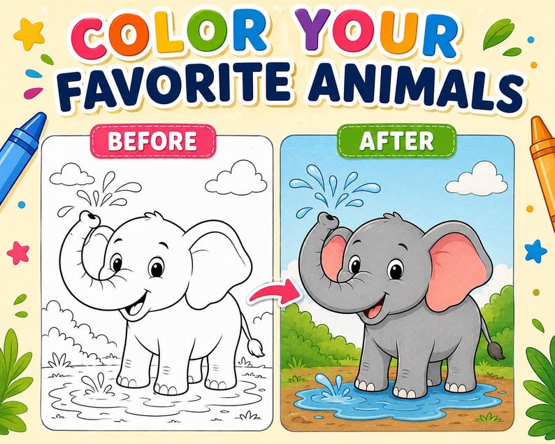60 Animal Coloring Pages for Kids | Printable Coloring Book - Etsy UK
