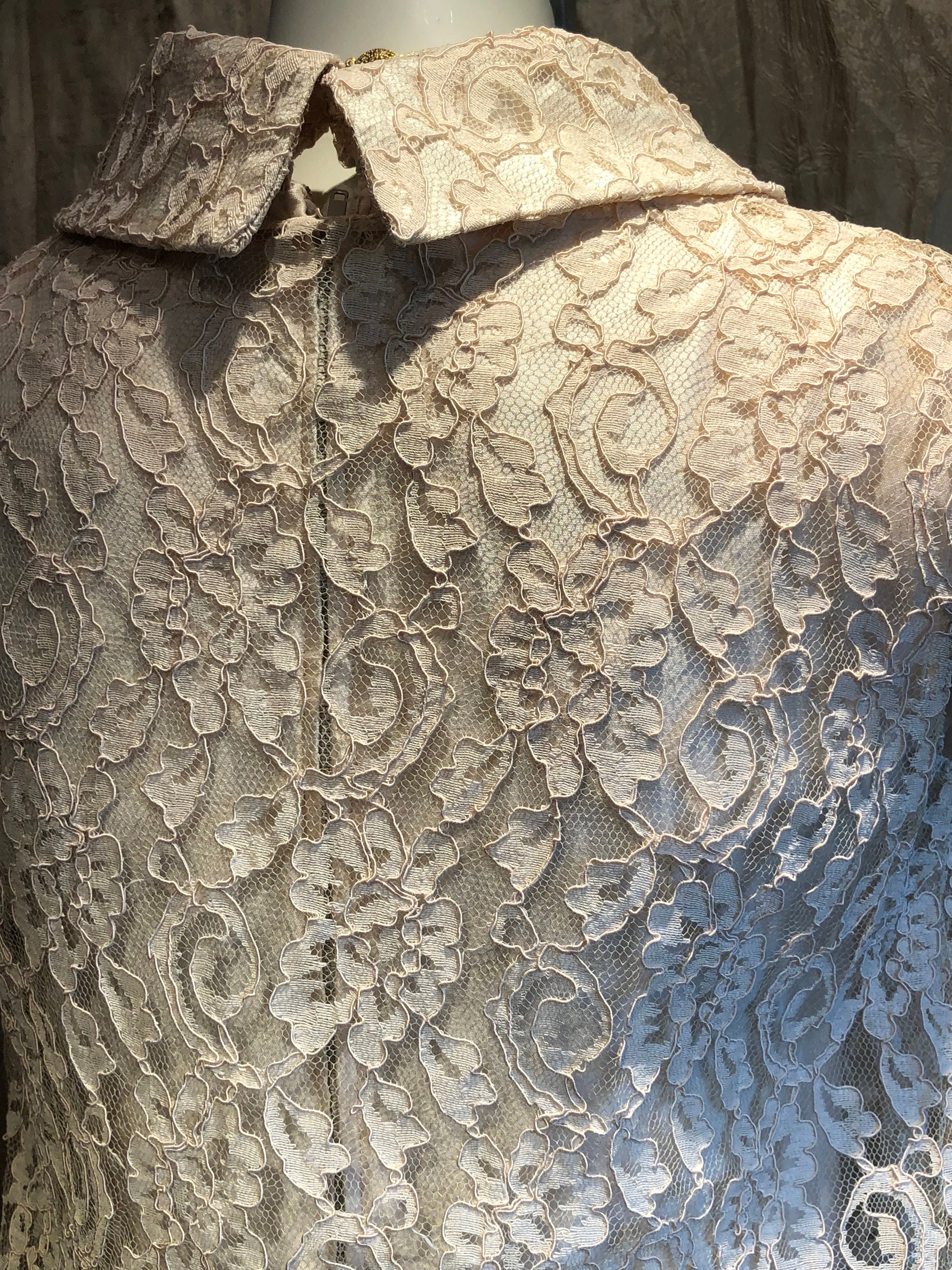 Rare Vintage Miss Theme New York Ivory / Beige Silk Mini Dress With ...