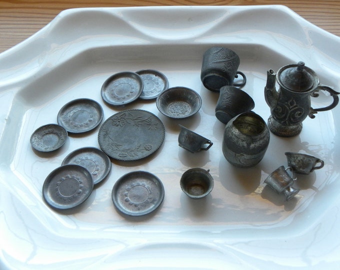 Antique Rare 1800s Miniature Size TOY PEWTER Tea Set 17 Lovely - Etsy