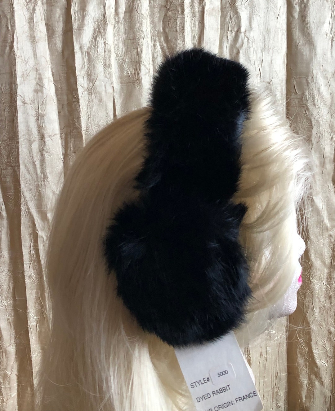 New Vintage Genuine Black Dyed Rabbit Fur Ear Muffs, Fur Origin is From ...