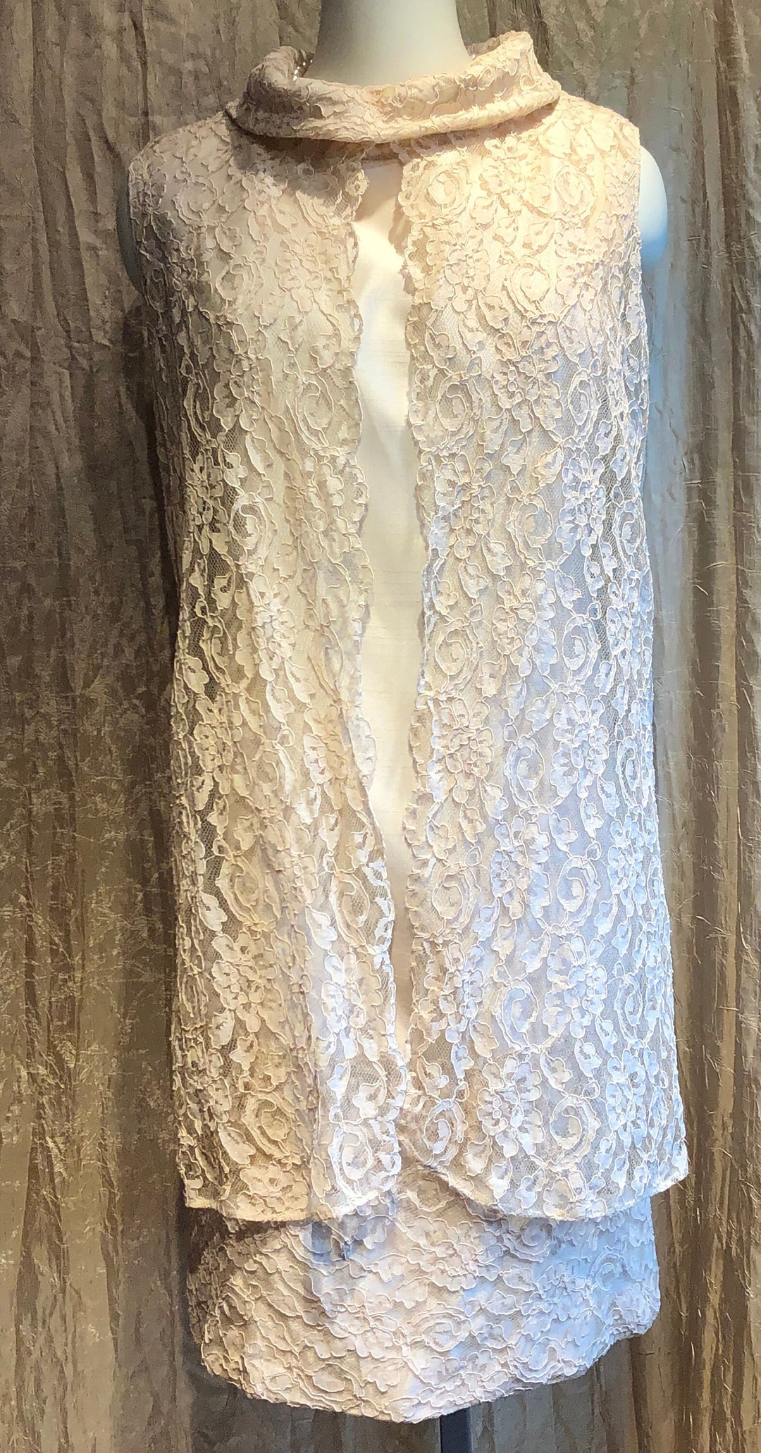 Rare Vintage Miss Theme New York Ivory / Beige Silk Mini Dress With ...