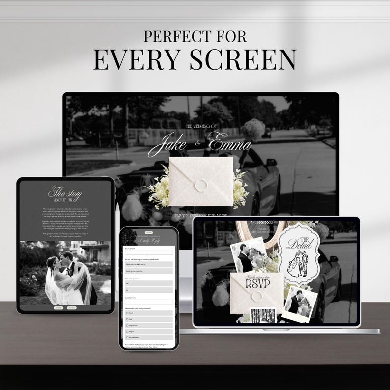 White & Black Floral Wedding Website Template With RSVP, Music and ...