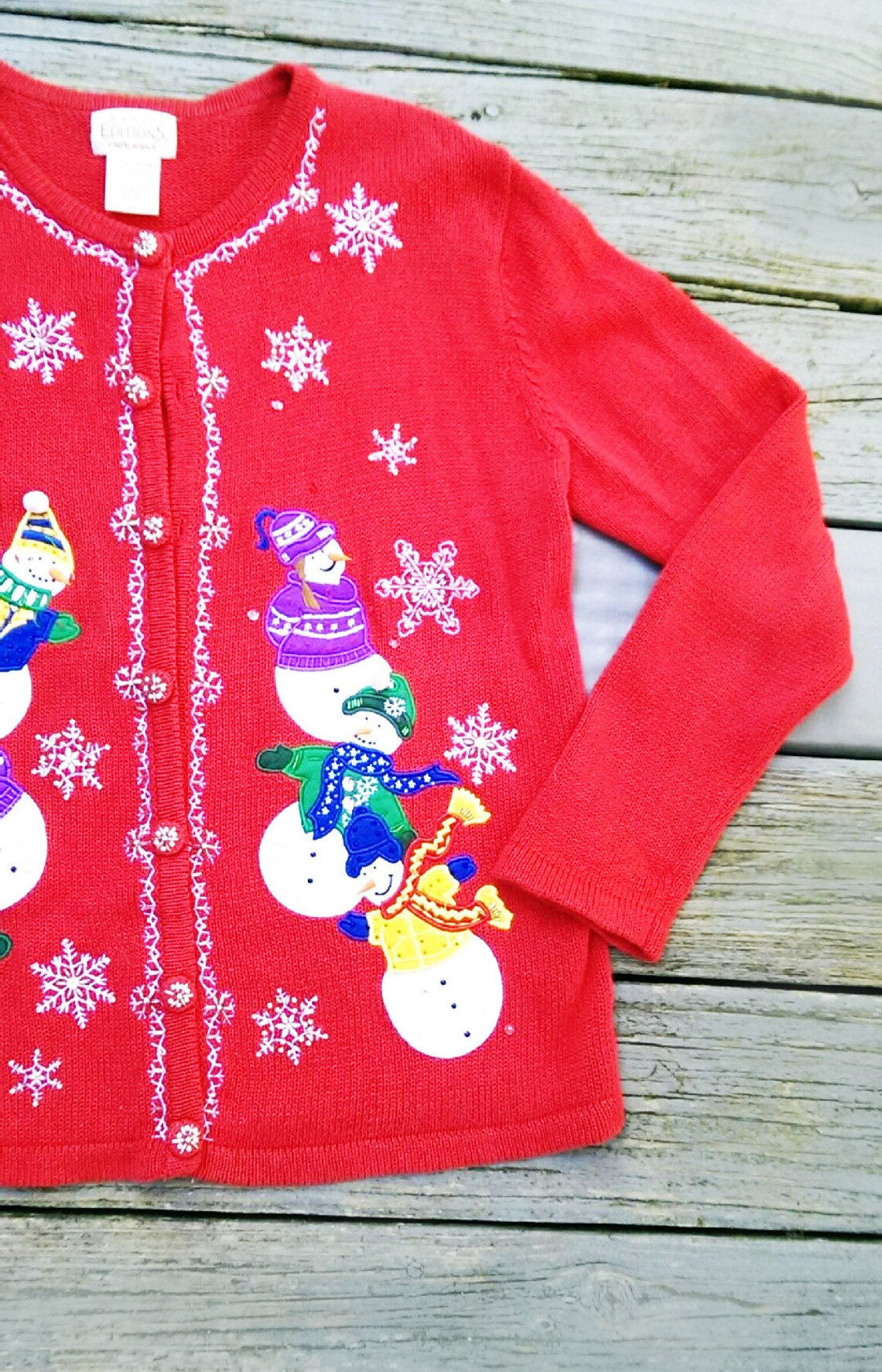 Vintage Christmas Embellished Cardigan Large - Etsy
