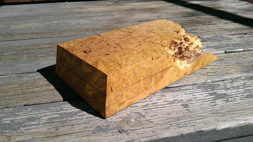 Large Michael Elkan Live Edge Burl Maple Jewelry Box 1980's Silverton ...