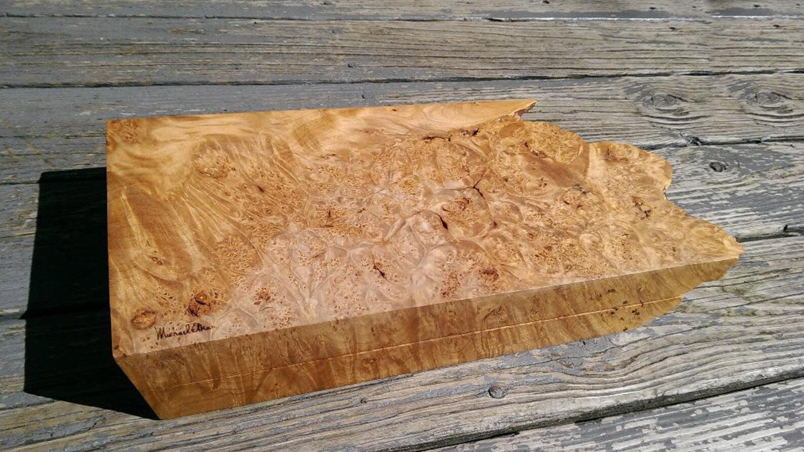 Large Michael Elkan Live Edge Burl Maple Jewelry Box 1980's Silverton ...