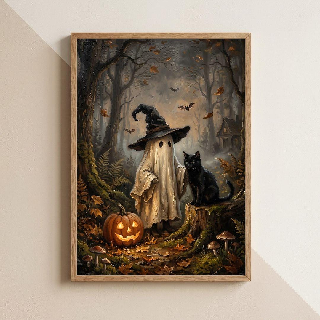 Ghost and Pumpkin Printable Wall Art, Gothic Halloween Haunted Forest ...