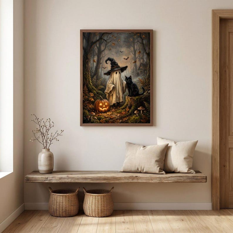 Ghost and Pumpkin Printable Wall Art, Gothic Halloween Haunted Forest ...