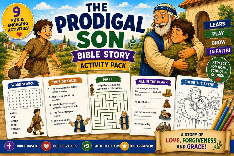The Prodigal Son Bible Activities for Kids Printable (UPDATED) - Etsy