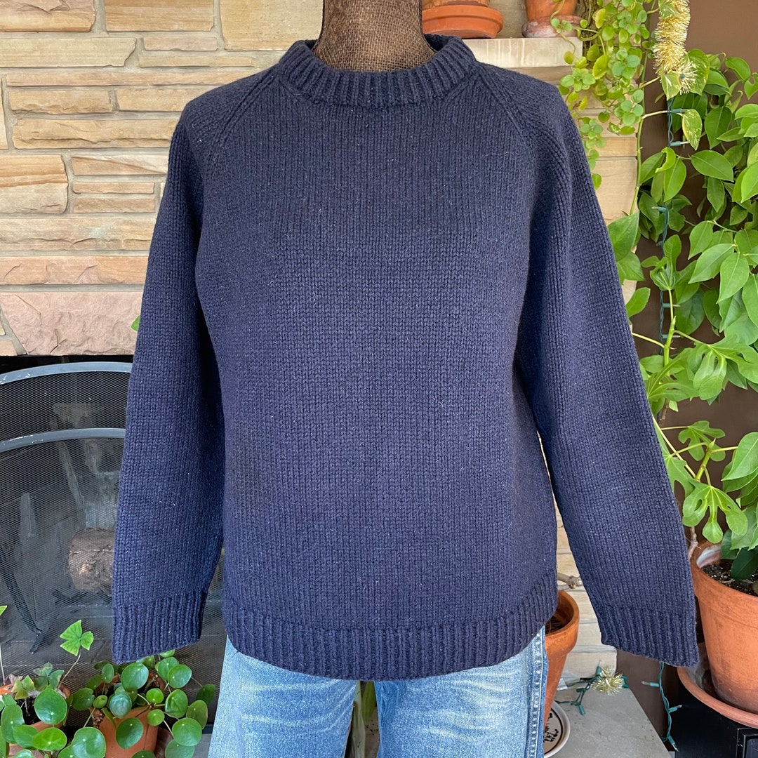 Vintage Navy Blue Thick Wool Pull Over Crewneck Sweater - Etsy