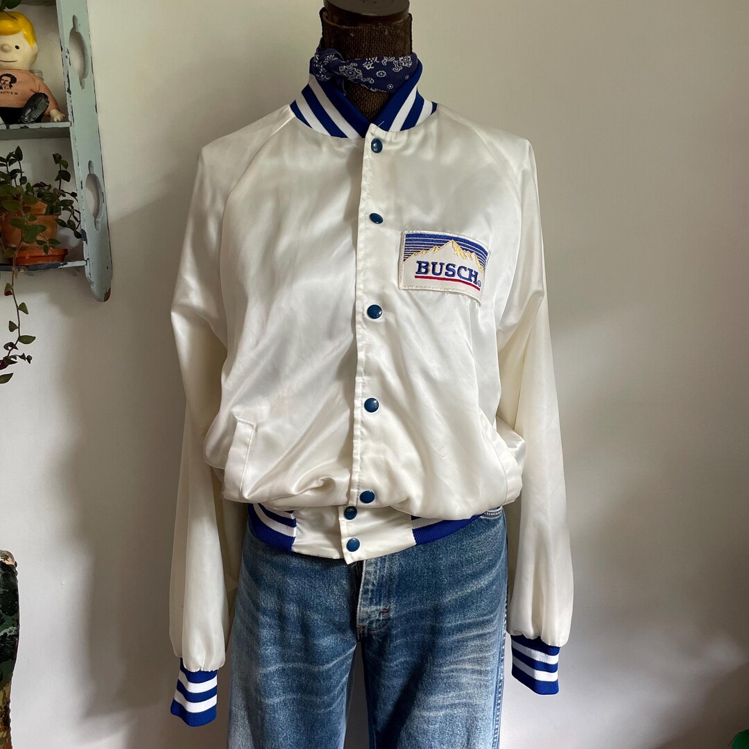 Vintage 1980s Satin Busch Beer Bomber Jacket Medium Large USA Made - Etsy