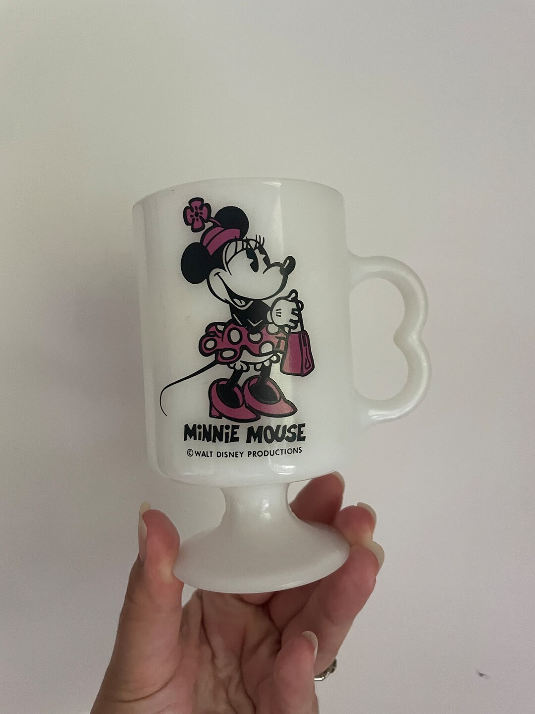 Vintage, Disney Minnie Mouse Milk Glass Mug on Pedestal - Etsy