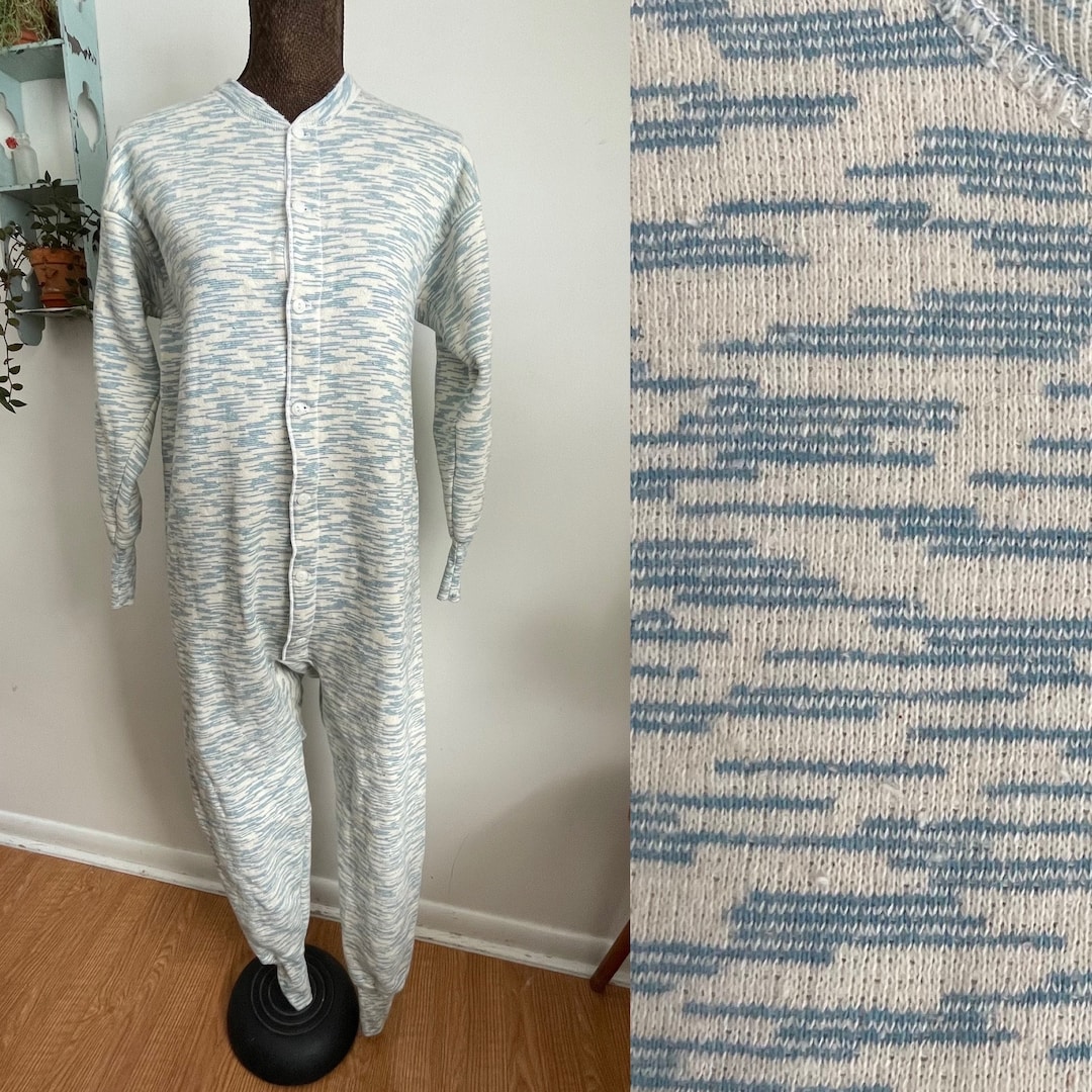 Vintage 1980s Small / Medium Blue and White Union Suit Long Underwear ...