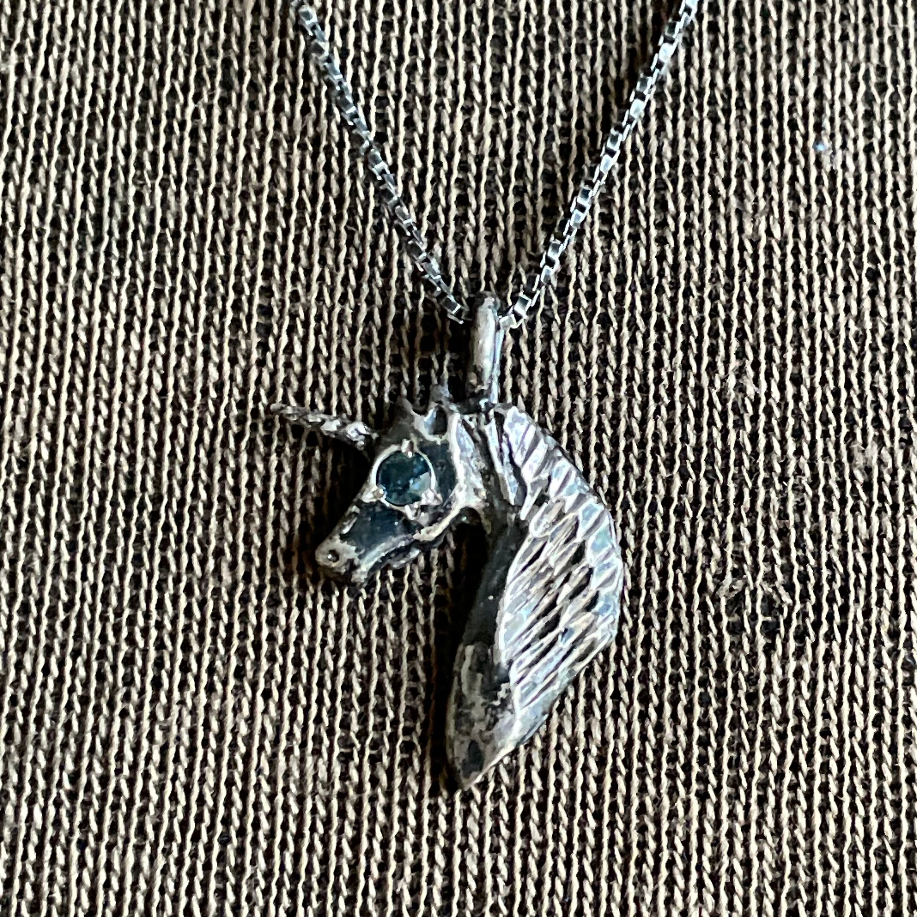 Vintage Sterling Silver Unicorn Pendant With Topaz Eyes and Vintage Sterling Silver Unicorn Pendant With Topaz Eyes and
