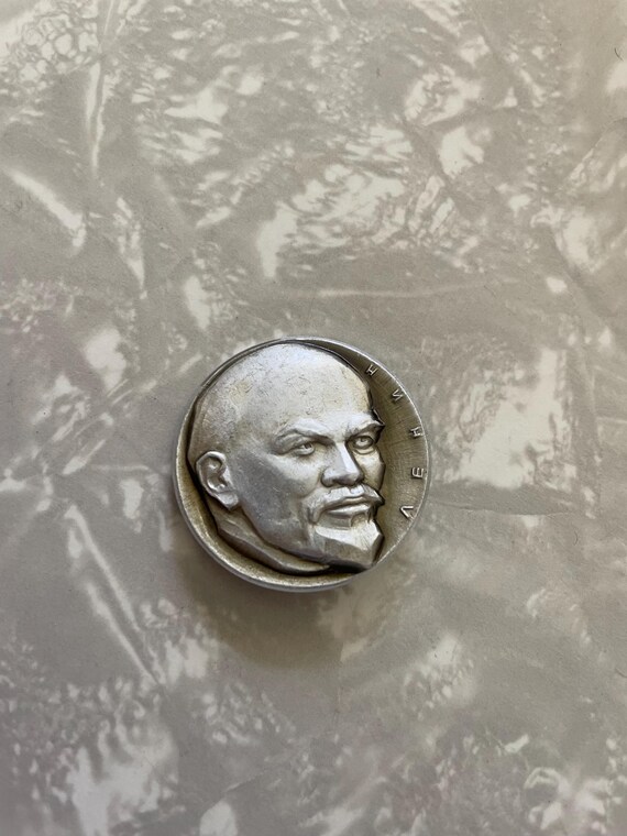 vintage Vladimir Lenin aluminum Soviet Union pin - Gem