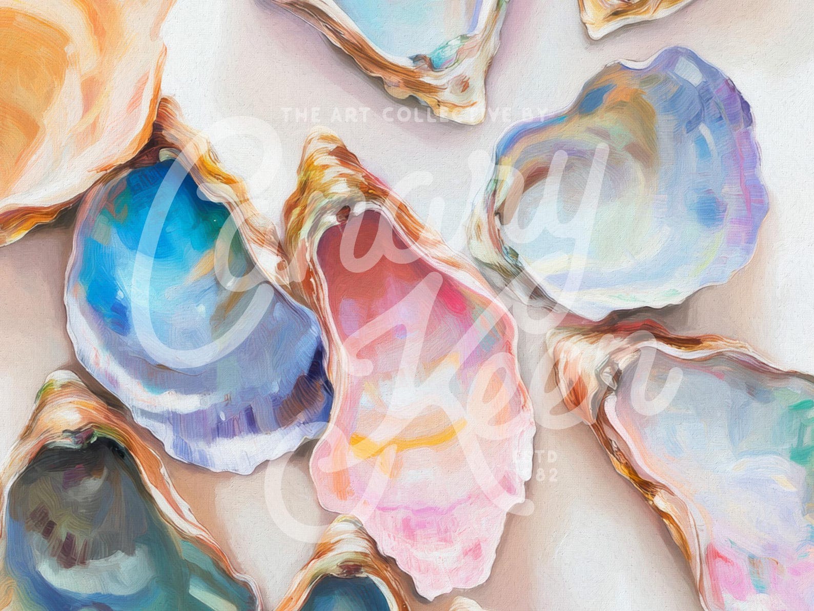 Colorful Pastel Oyster Shell Painting | Abstract Beach House Wall Art ...