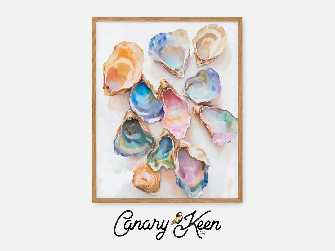 Colorful Pastel Oyster Shell Painting | Abstract Beach House Wall Art ...