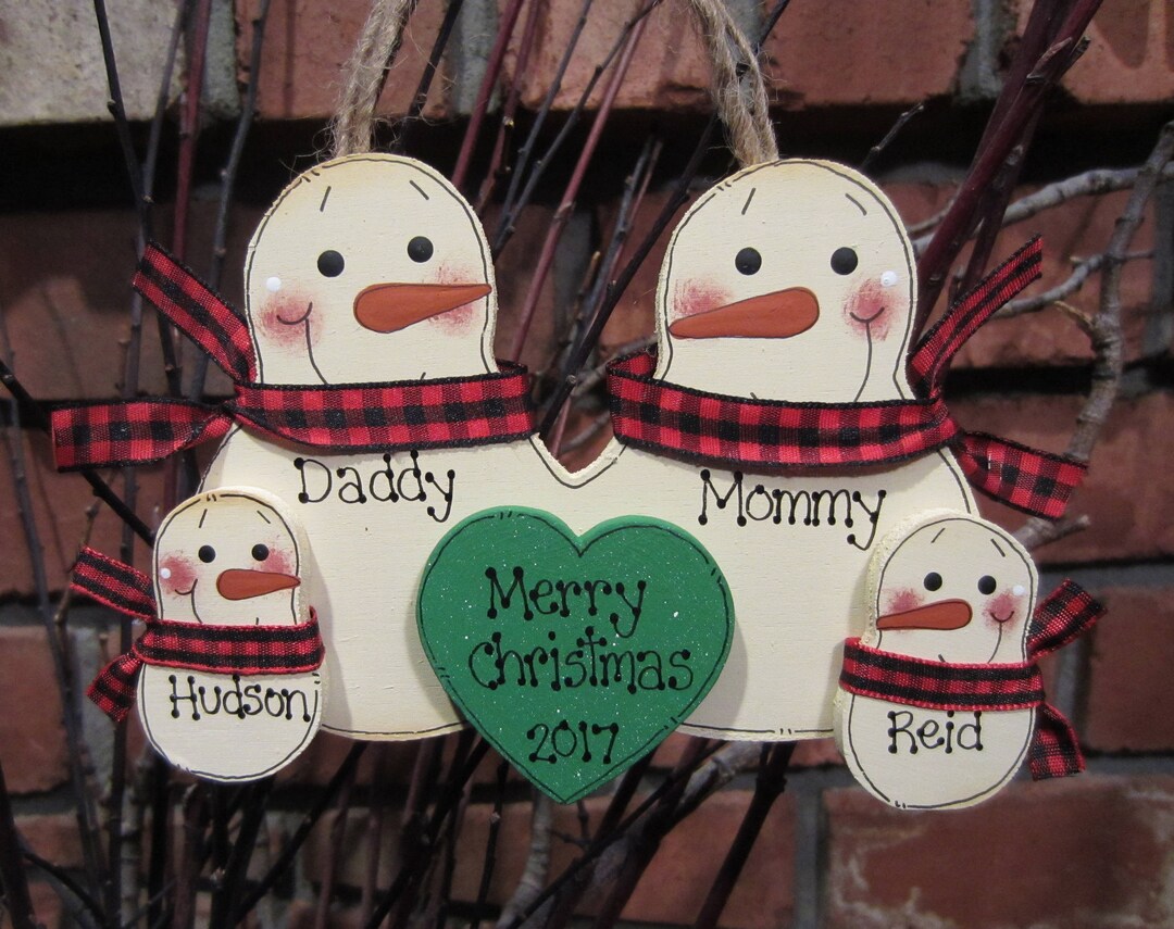 Family of 4: Personalized Snowmen Family Ornament, 1st Christmas ...