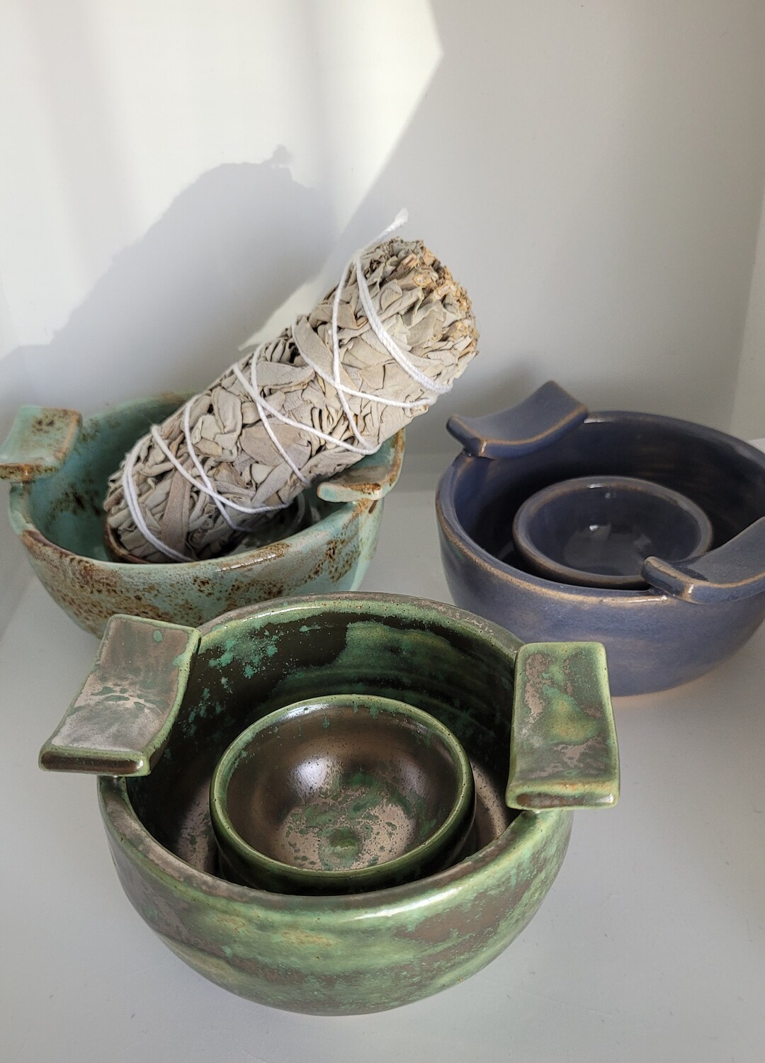Hand Thrown Ceramic Smudge Bowls With White Sage Smudge Stick - Etsy