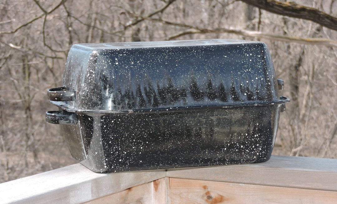 Black Speckled Rectangle Roaster With Lid Enamel Roasting Pan Turkey ...