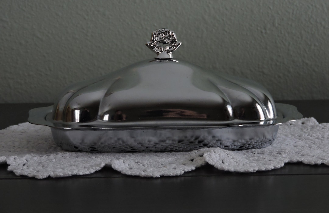 Shiny Shelton-ware Brass & Chrome Finish Butter Dish With Lid and Glass ...