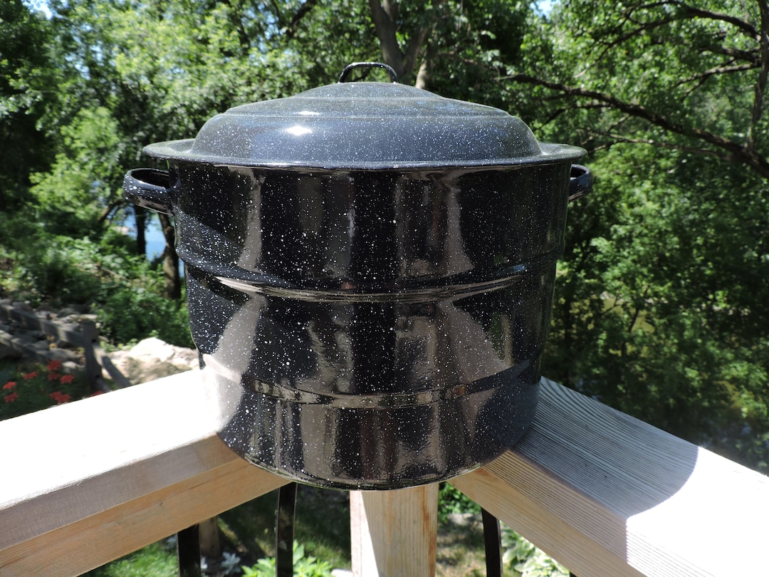 Black Speckled Enamelware Waterbath Canning Kettle With Lid & Rack ...