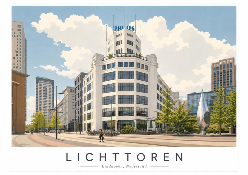 Eindhoven Light Tower — Minimalist Flat Design Poster | Modern ...