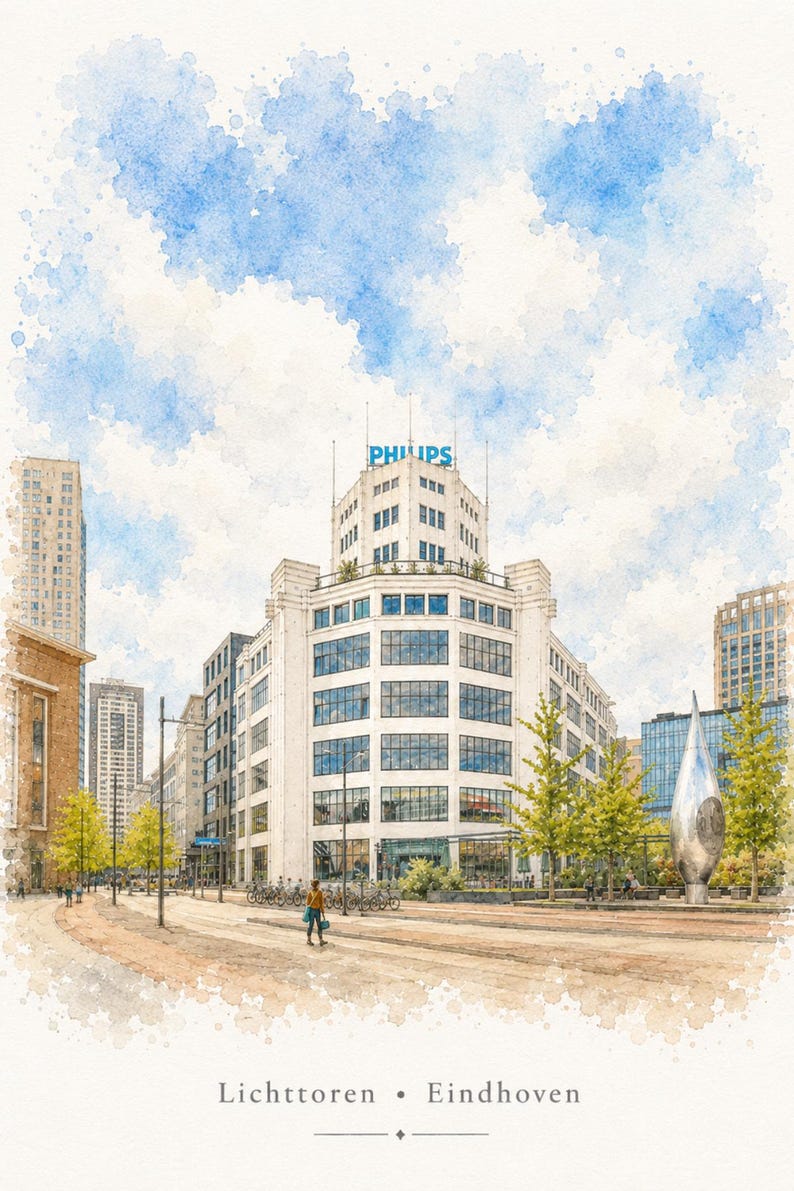 Eindhoven Lighthouse — Watercolor Print | Netherlands Architecture ...