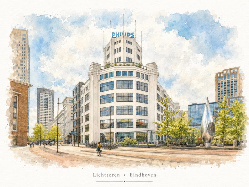 Eindhoven Lighthouse — Watercolor Print | Netherlands Architecture ...
