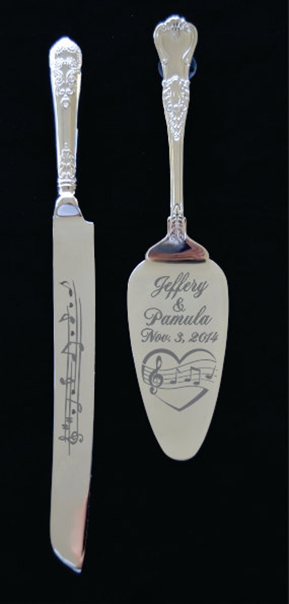 Music Heart Notes Wedding Cake Knife and Server With Names and | Etsy
