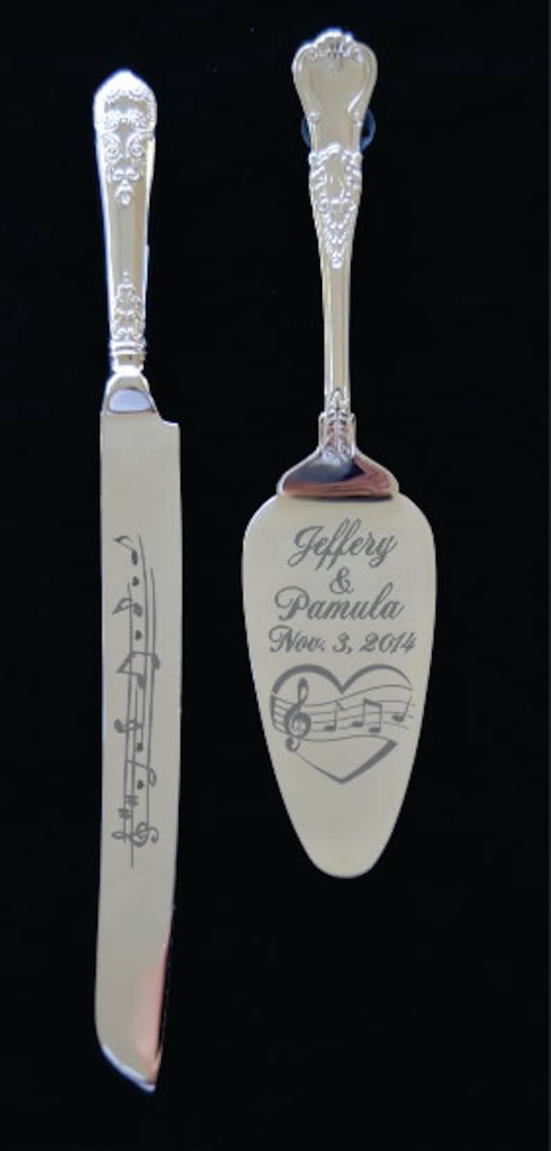 Music Heart Notes Wedding Cake Knife and Server With Names and | Etsy