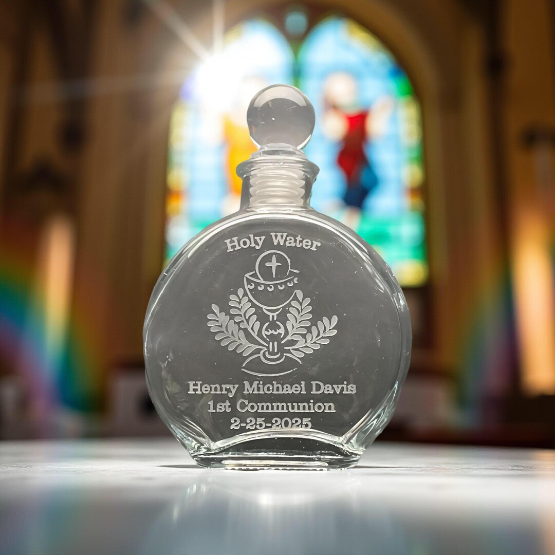 Personalized Elegant Catholic 1st Communion Holy Water Etched 6 Oz ...