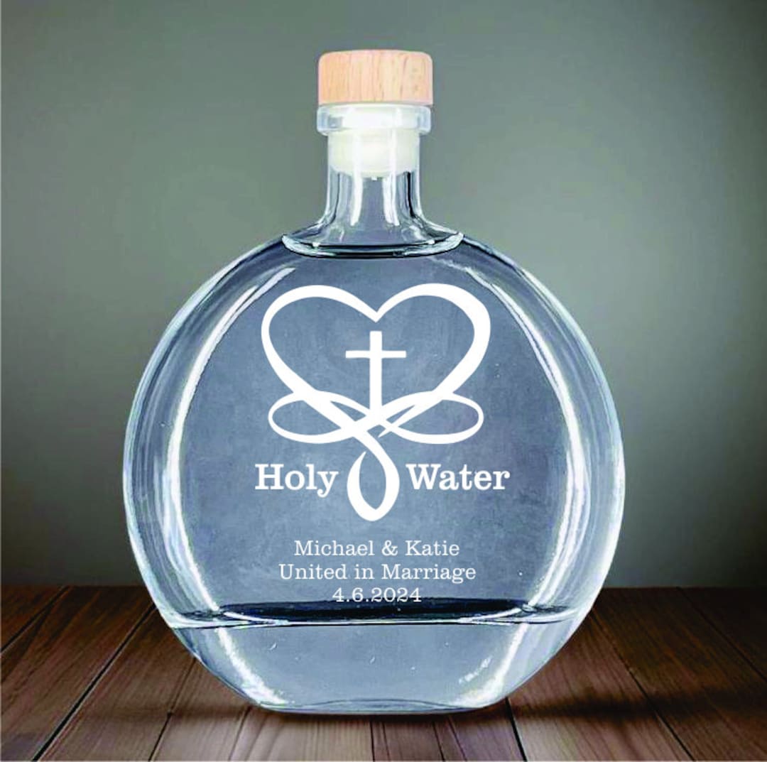 Personalized Elegant Etched Infinity Cross Glass Holy Water Bottle ...