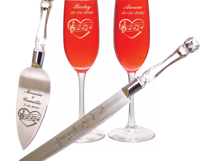 Music Note Heart Wedding Cake Knife and Server & Champagne - Etsy