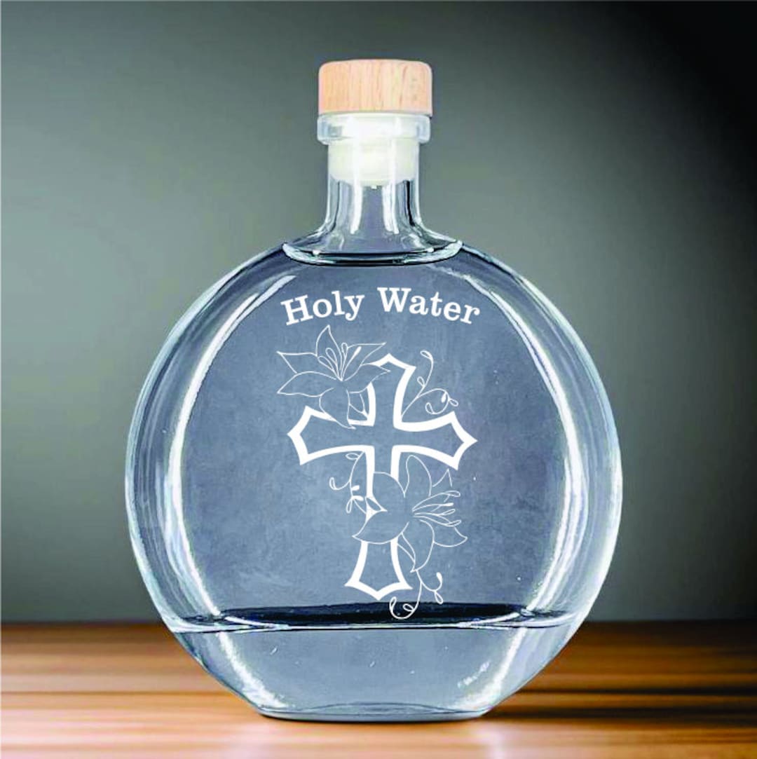 Personalized Elegant Lilly Cross Holy Water Etched Large 8.5 Oz. Glass ...