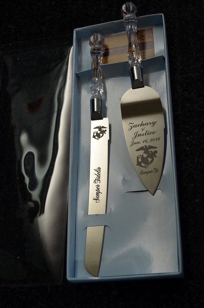 Marine Wedding Cake Knife and Server With Names and Date FREE - Etsy