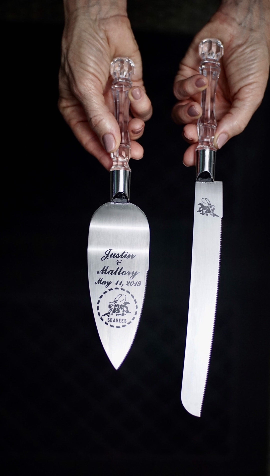 Seabees Wedding Cake Knife and Server With Names and Date FREE - Etsy