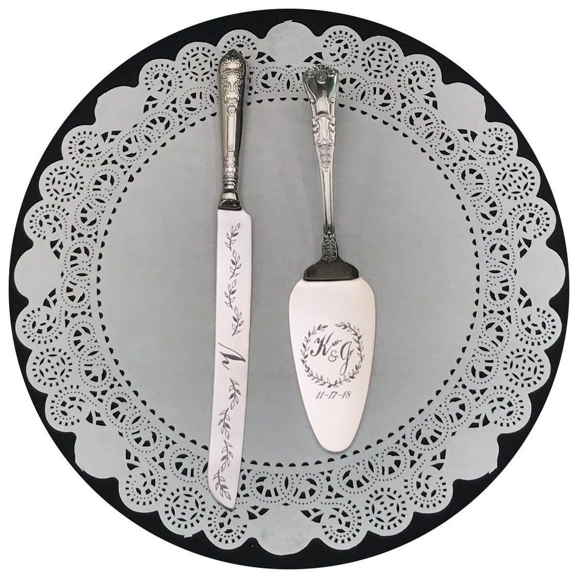 Autumn Fall Greenery Monogram Initials Wedding Cake Knife | Etsy