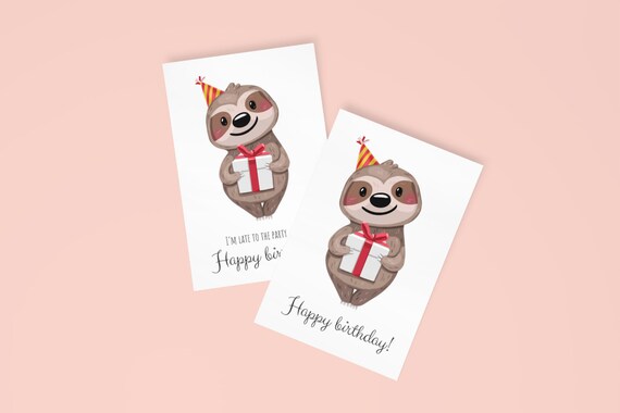 Birthday and Belated Bday Sloth Card Digital Download | Etsy