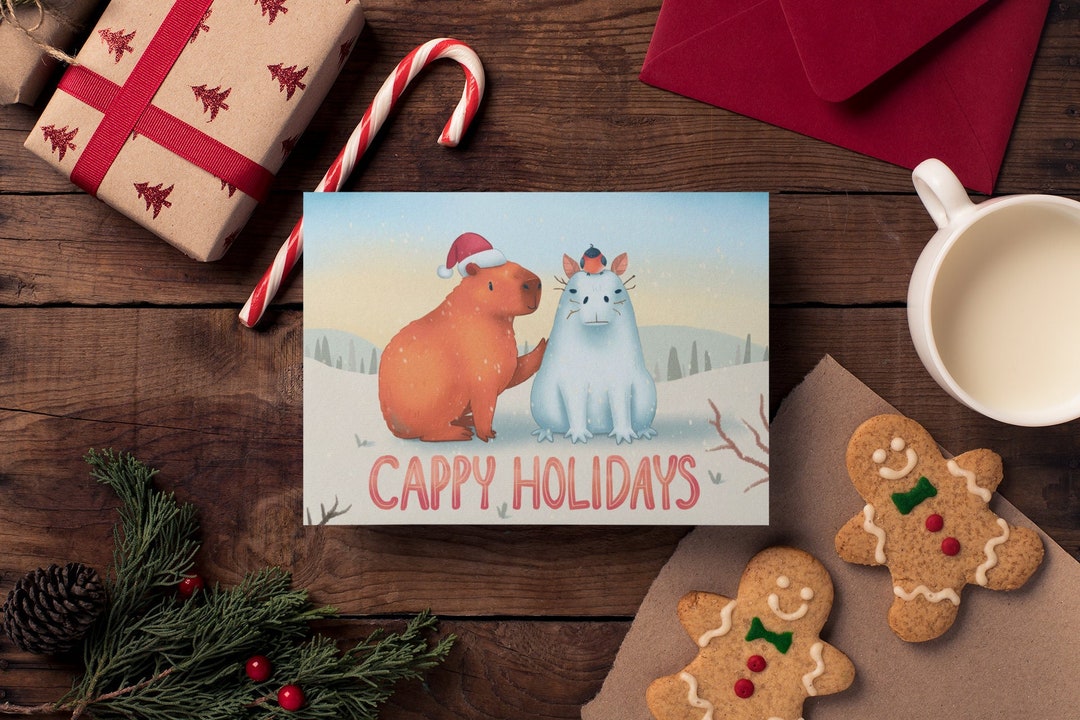 Capybara Christmas Card. Cappy Holidays Greeting Card Capybara Lover ...