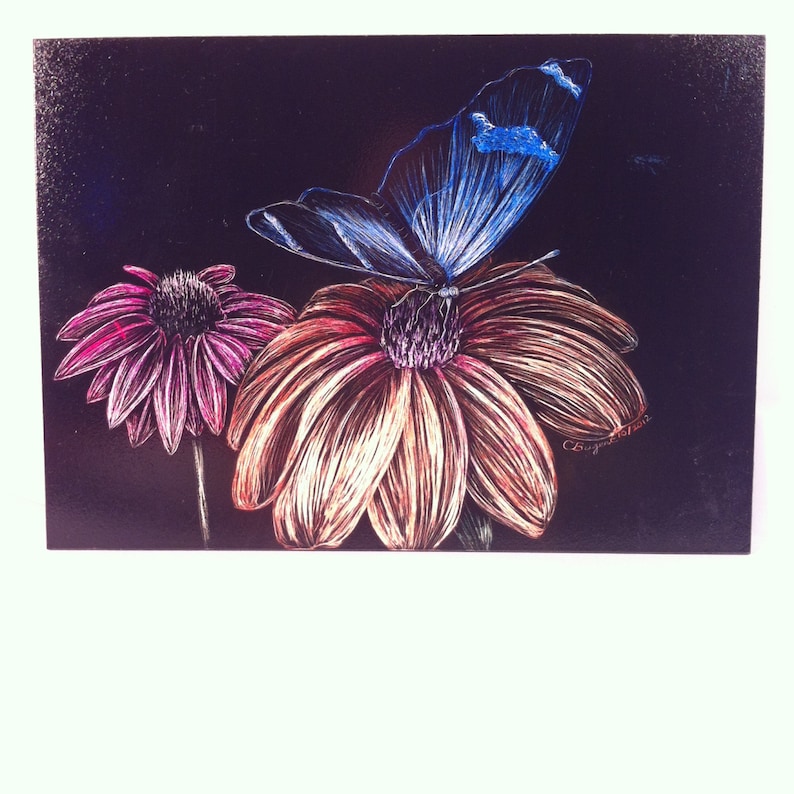 Butterfly Flower Scratch Art - Etsy