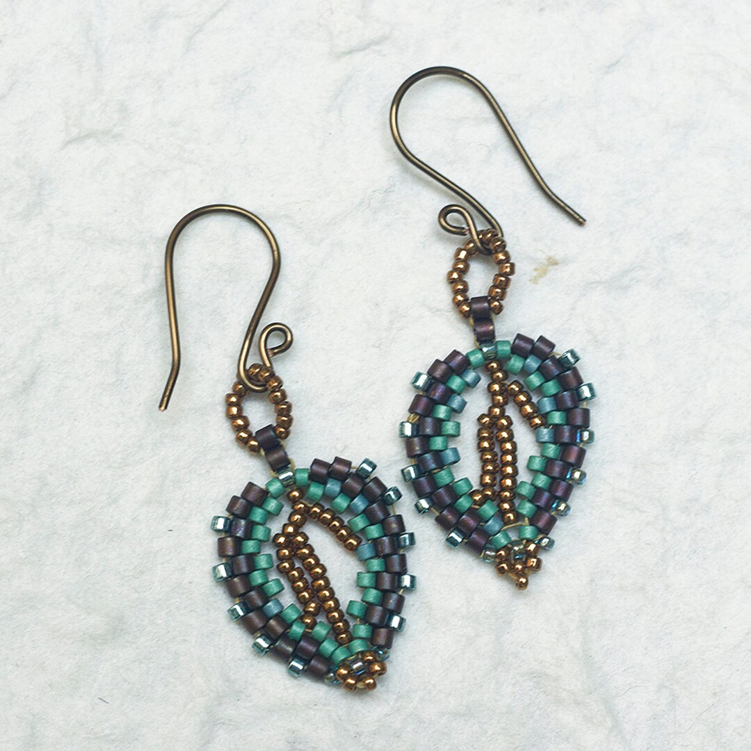 Beaded Leaf Earrings - Etsy