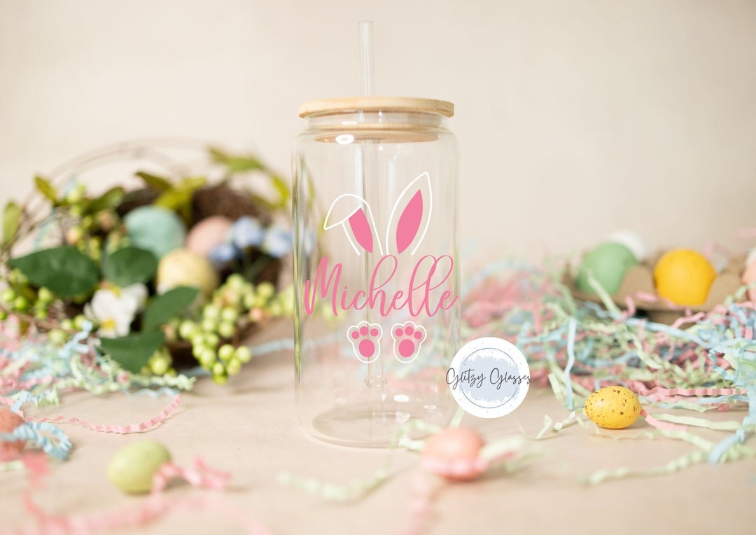 Personalized Easter Bunny Coffee Cup, Easter Glass Can, Spring Iced ...