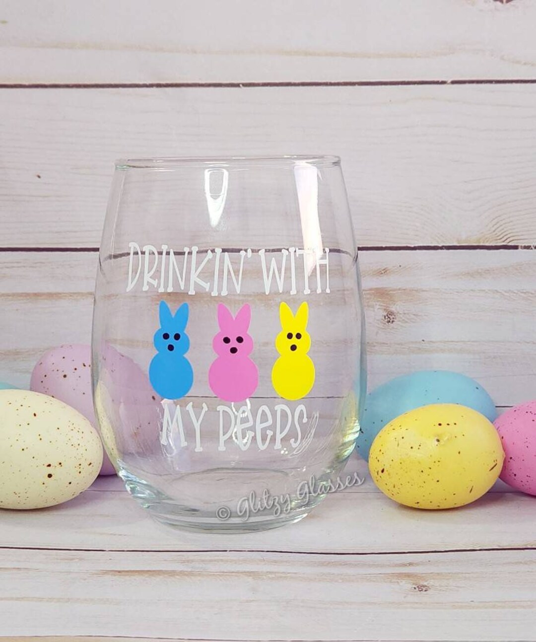 Drinkin' With My Peeps Wine Glass, Easter Wine Glass, Easter Party Cups ...
