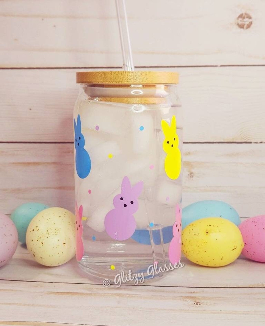 Easter Candy Glass Cup, Easter Glass Can, Spring Glass Cup, Easter ...