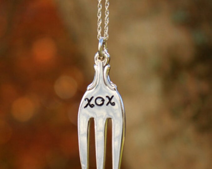 PETITE Hand Stamped XOX Pendant SILVERWARE Jewelry Cocktail Fork ...
