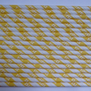 25 Yellow Yippee Paper Straws- Yellow and White Striped Straw-birthday ...