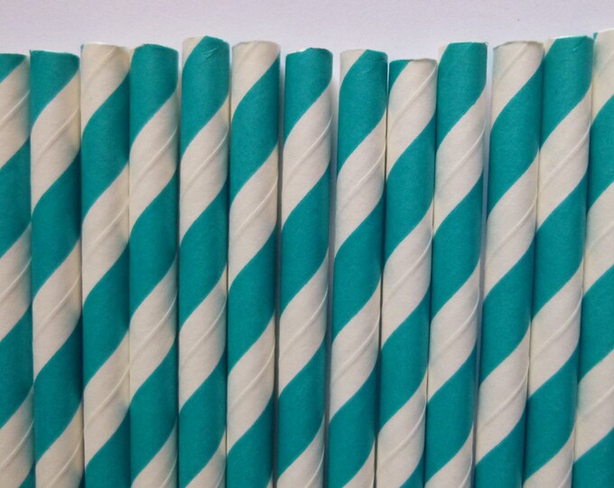 25 Turquoise/tiffany Blue Striped Paper Straws-bluegreen - Etsy