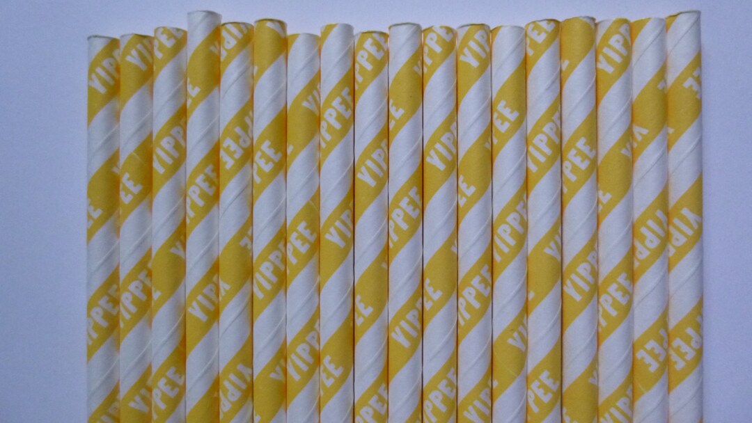 25 Yellow Yippee Paper Straws- Yellow and White Striped Straw-birthday ...